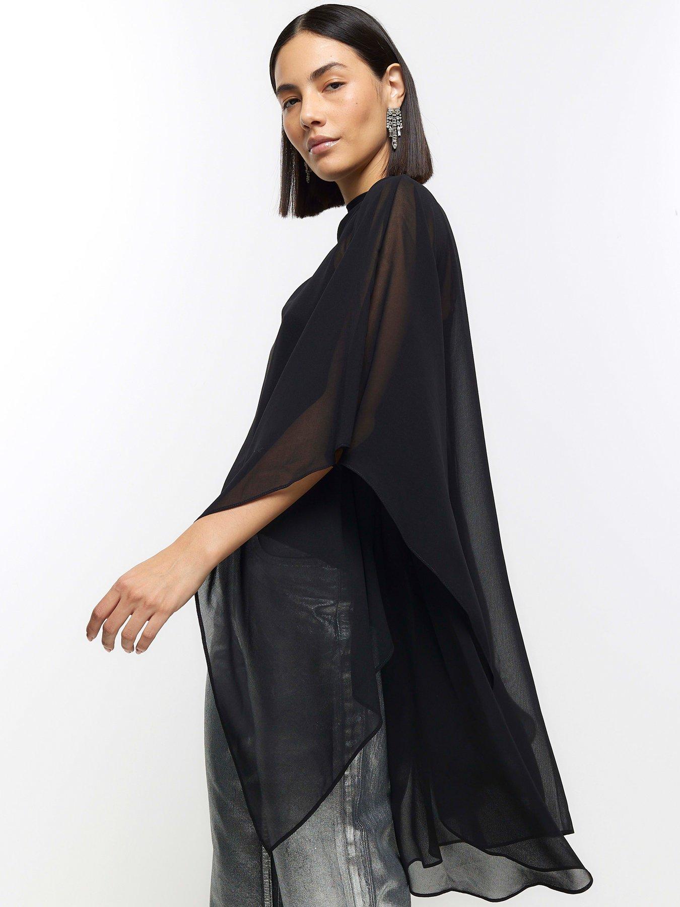 River Island Mesh Cape Top - Black | Very