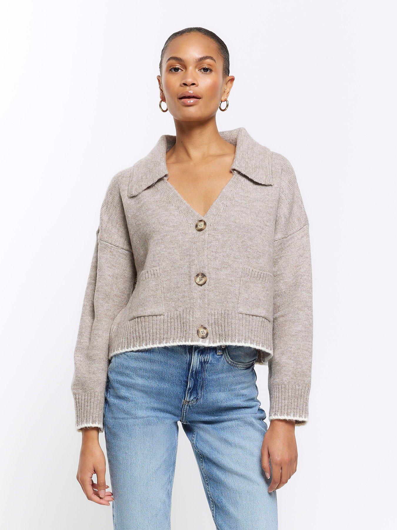 River Island Stitch Detail Cardigan Dark Beige Uk