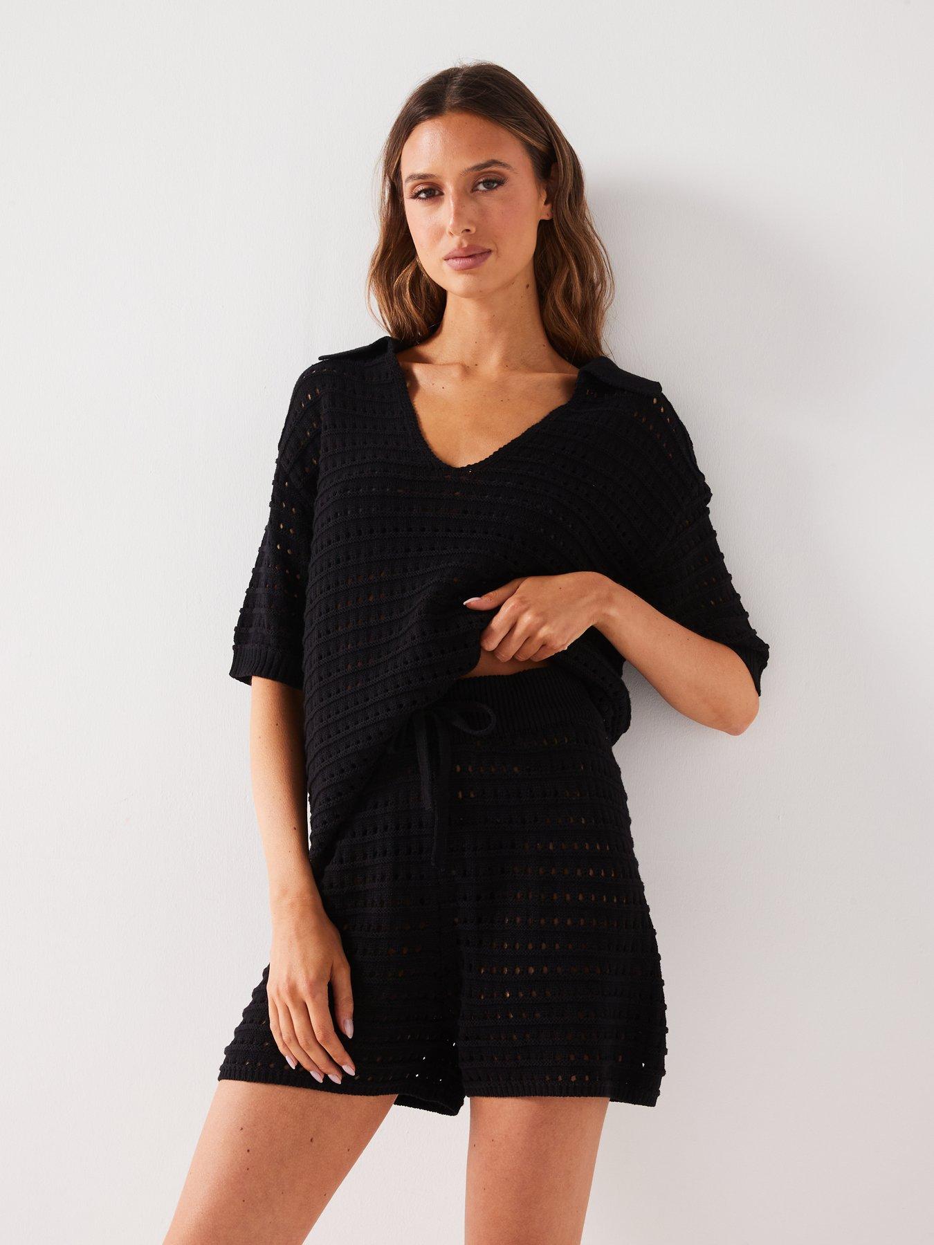 V by Very Crochet Knitted Short - Black | Very