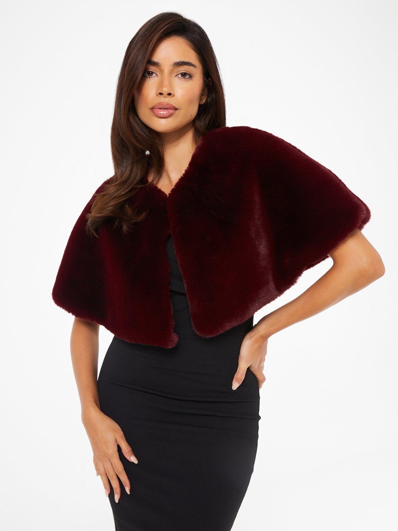 Quiz Berry Faux Fur Wrap | Very
