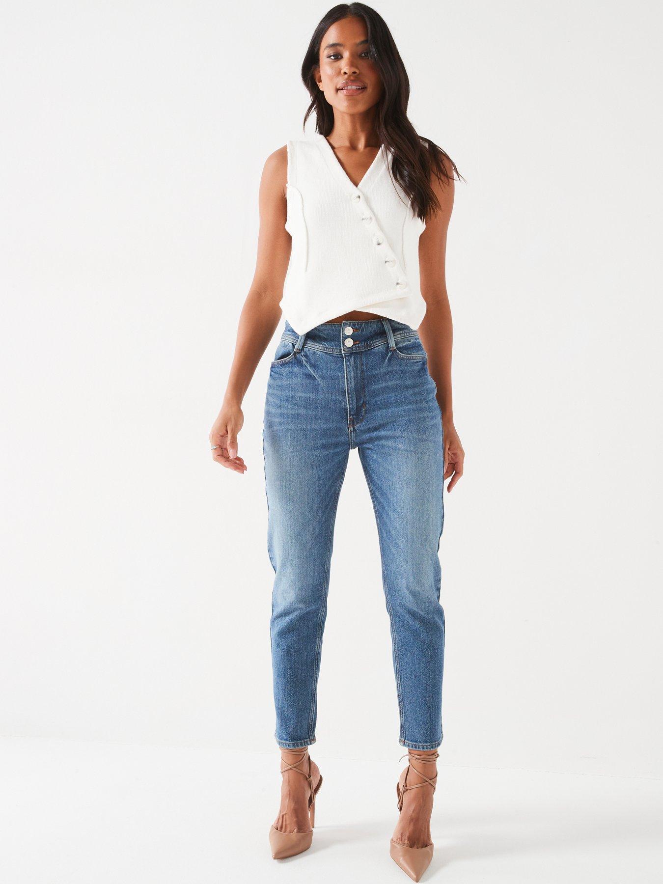 V by Very Sculpt Slim Mom Tint Wash Jeans - Tint - Blue | Very