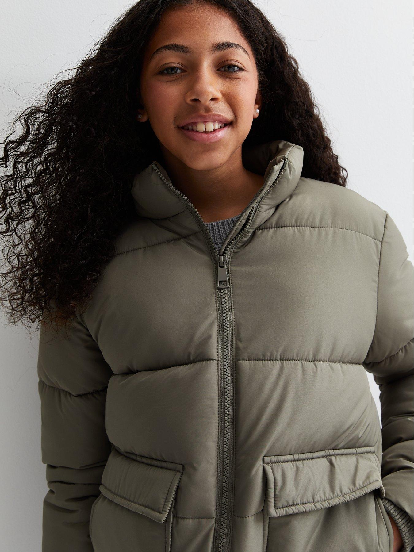 New Look 915 Girls Khaki Patch Pocket Padded Jacket | Very.co.uk