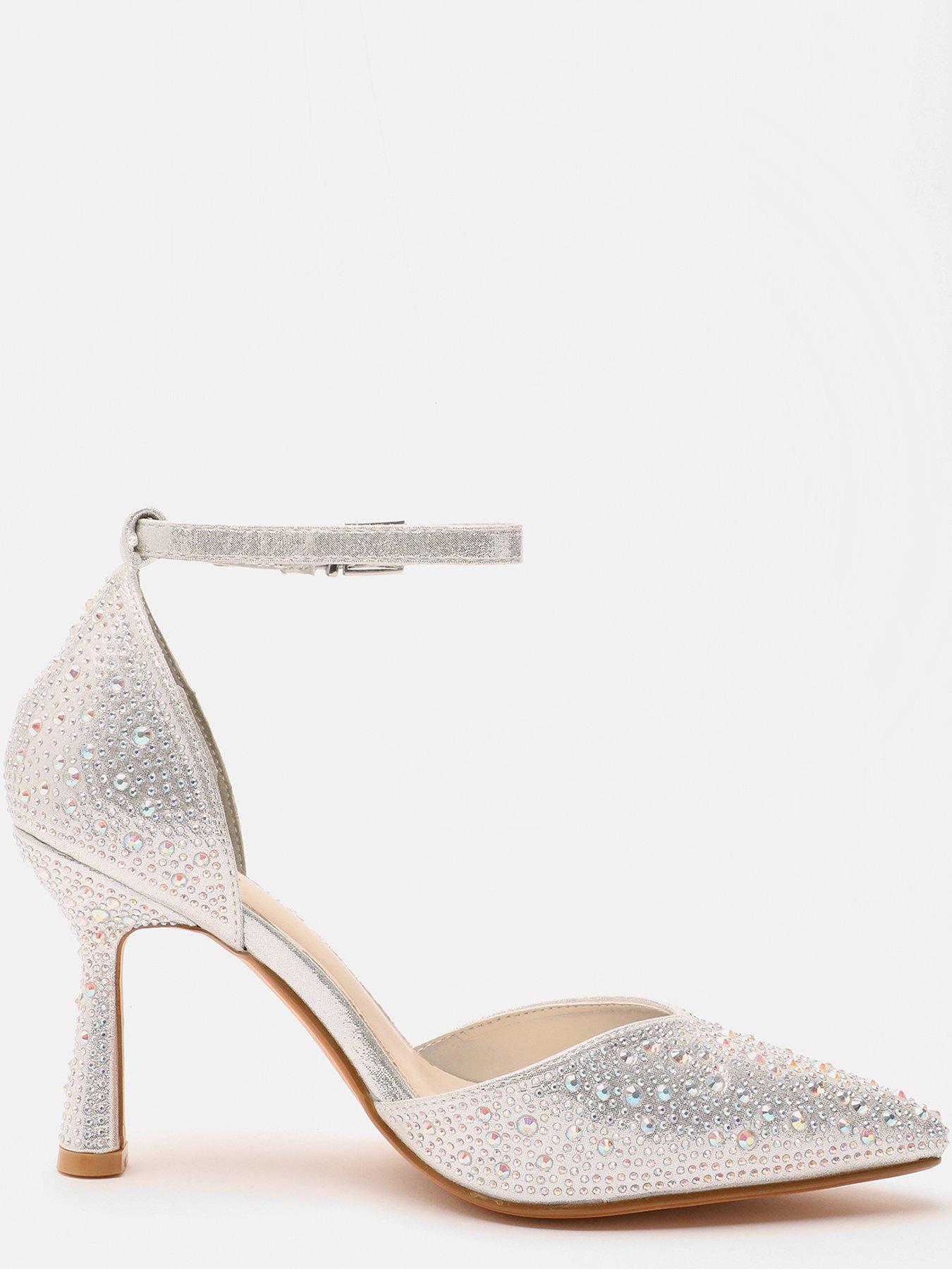 Quiz Silver Iridescent Diamante Court Heels | Very