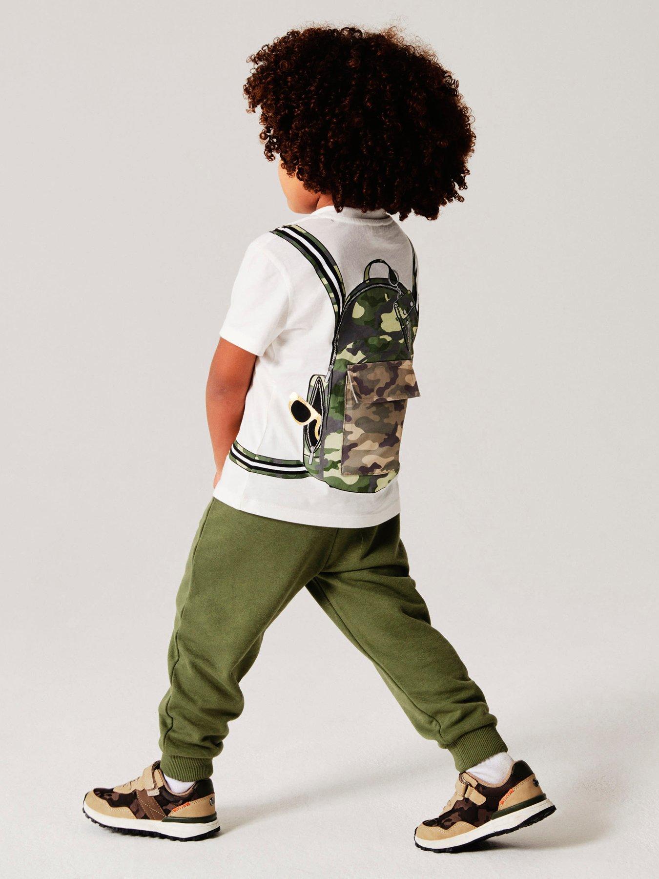 River Island Mini Mini Boys Backpack T-Shirt Set - Khaki | Very.co.uk