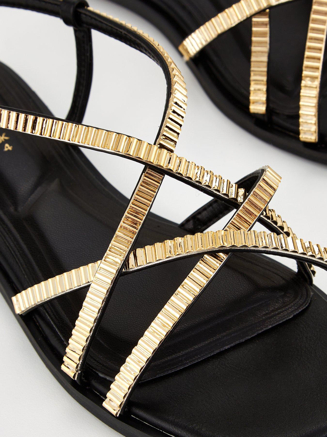 Wide Fit Strappy Flat Sandal Black