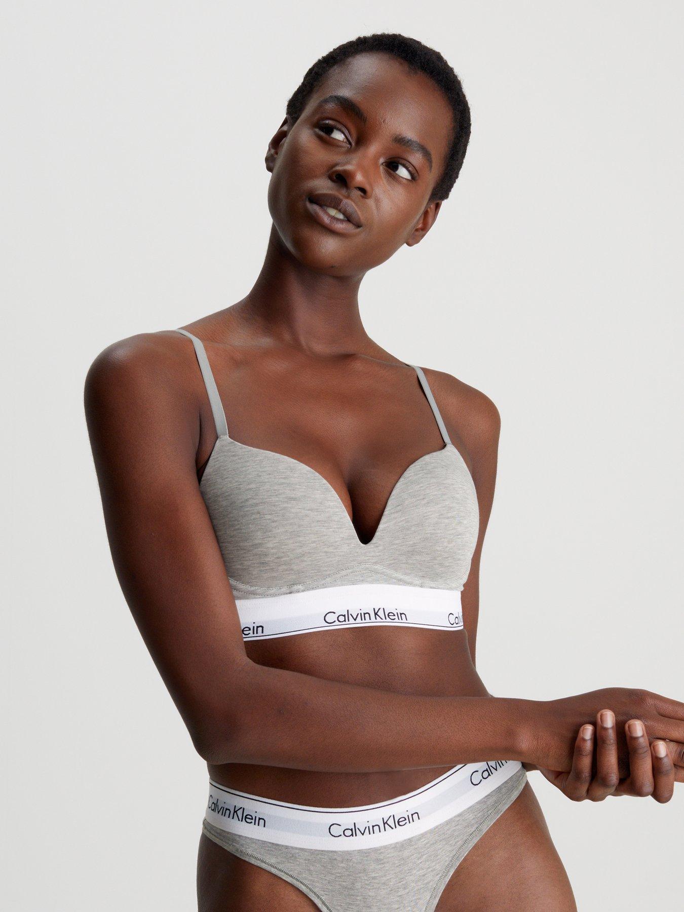 Calvin Klein Modern Cotton Plunge Push-up Bra - Grey | very.co.uk