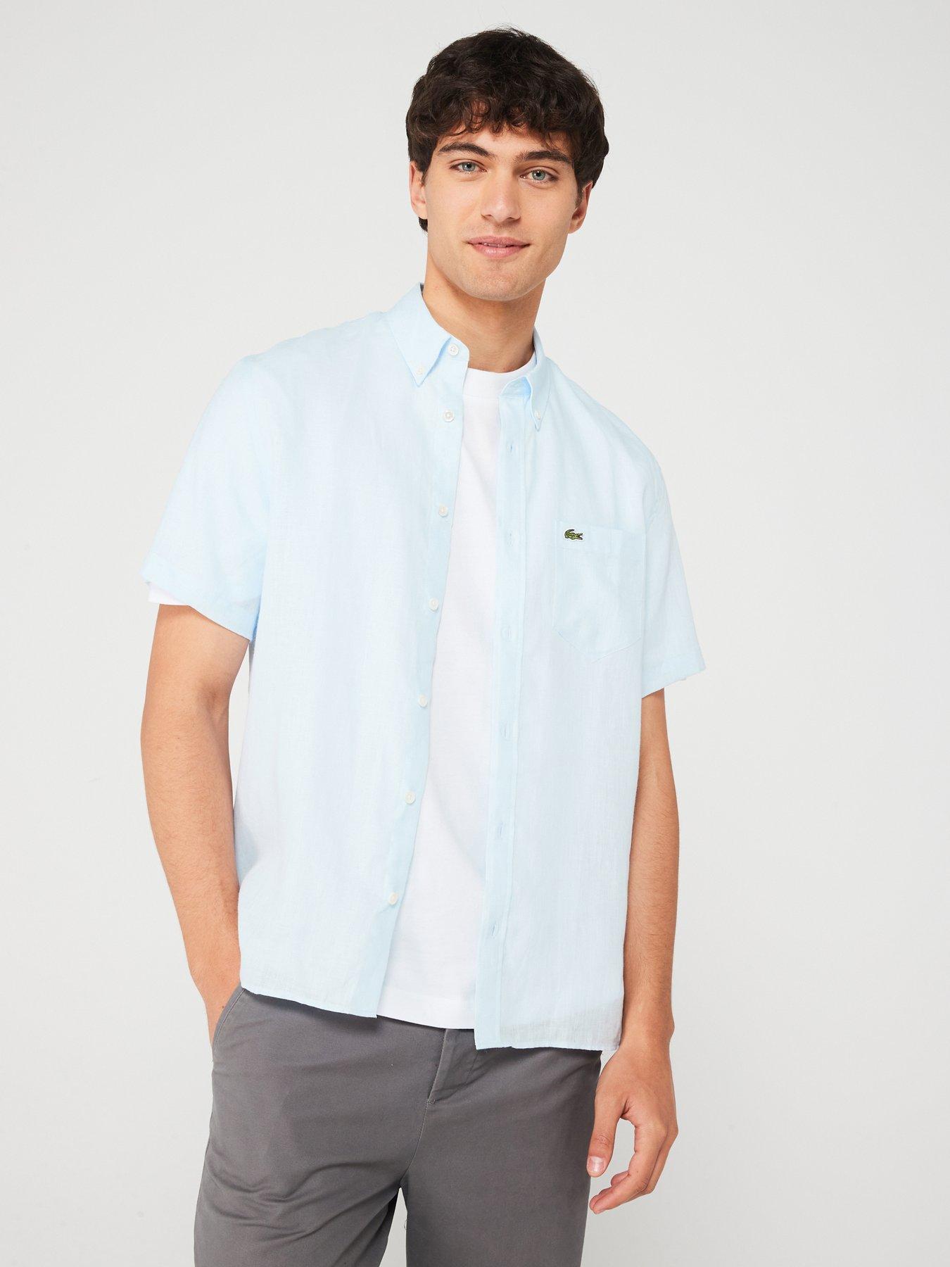 Lacoste Short Sleeve Linen Shirt - Light Blue | Very