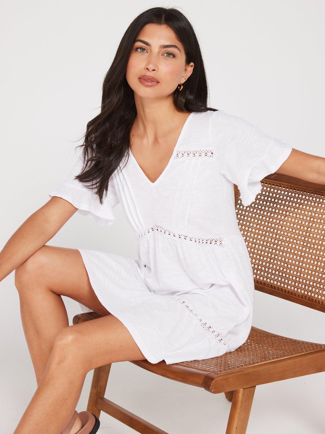 V by Very Lace Detail Mini Dress - White | Very