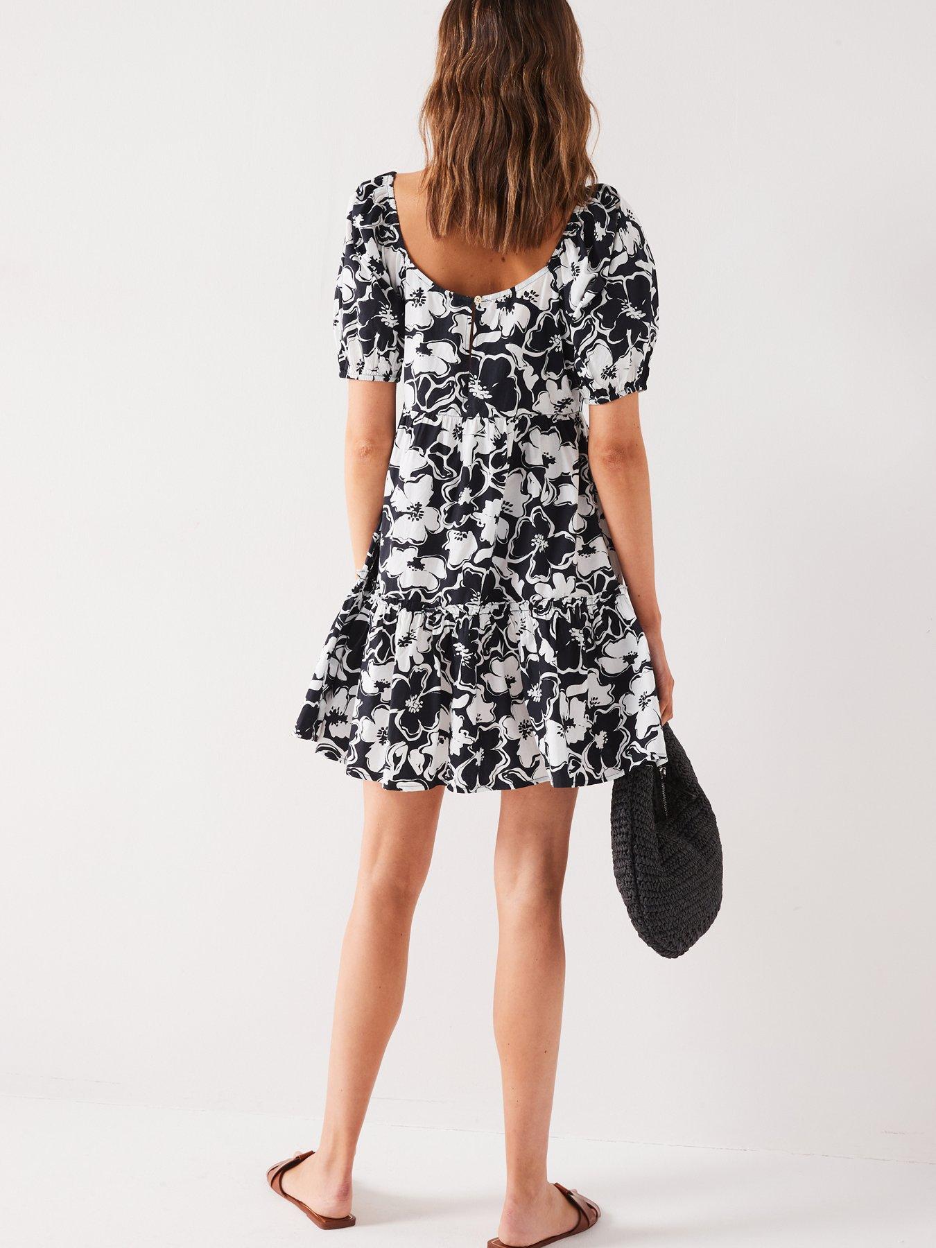 V by Very Tiered Floral Mini Dress - Mono | Very