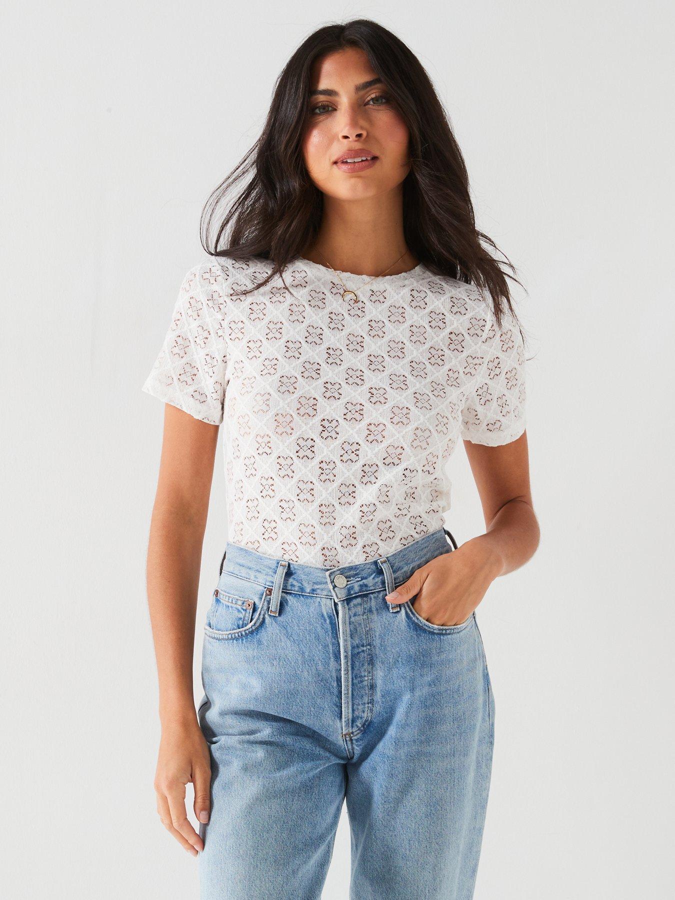 V by Very Lace Short Sleeve T-Shirt - White | Very