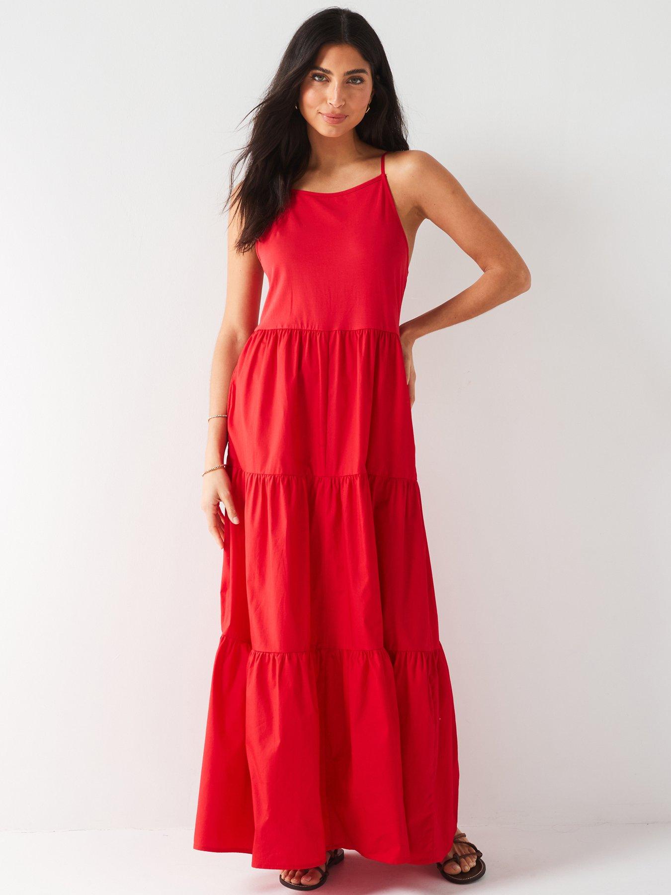 V by Very Sleeveless Jersey Woven Dress - Red | Very