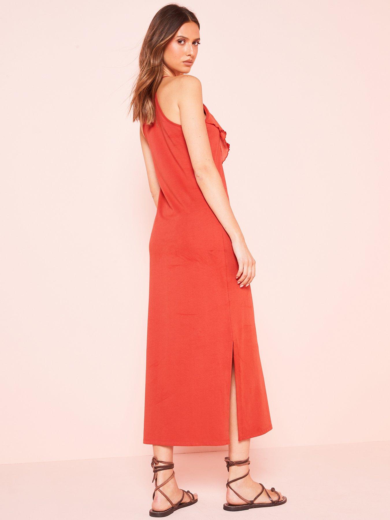 V by Very Ruffle Front Jersey Midi Dress - Red | Very
