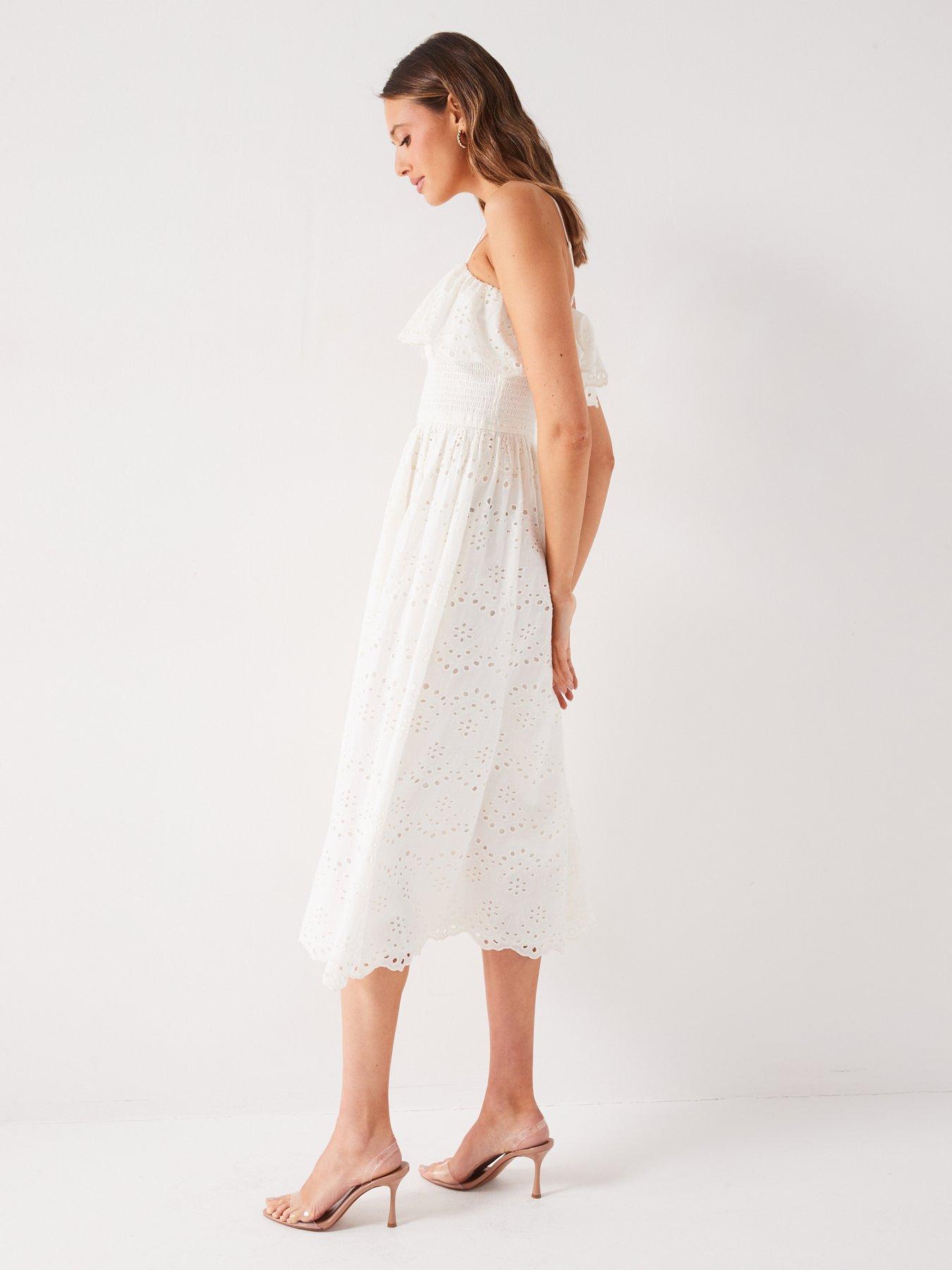 V by Very Broderie Strappy Midi Dress - White | Very