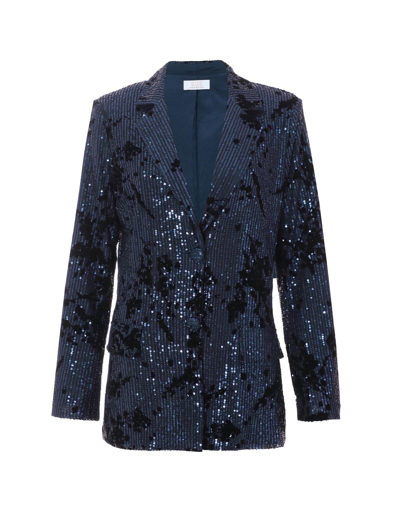 Quiz Navy Sequin Flocked Tailored Blazer | Very
