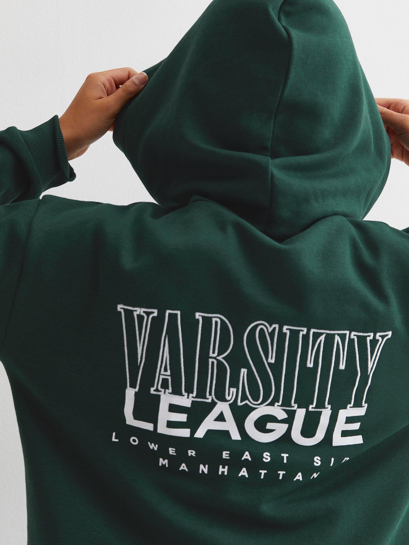 New Look 915 Girls Dark Green Varsity Crop Logo Hoodie | Very.co.uk