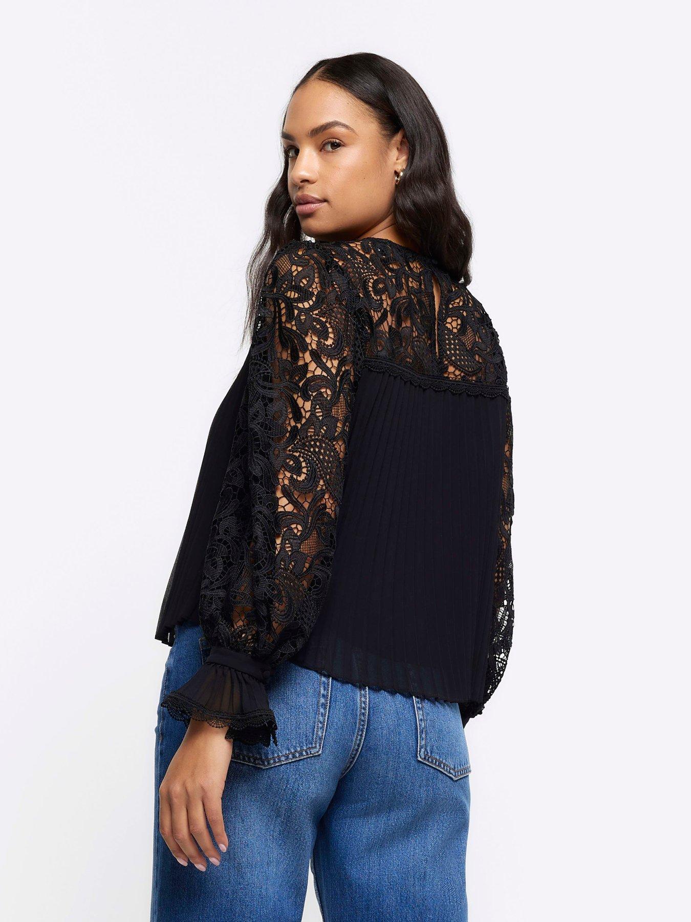 River Island Pleated Lace Blouse - Black | Very