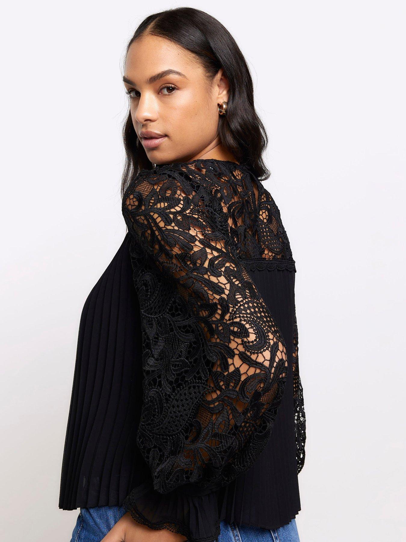 River Island Pleated Lace Blouse Black Very