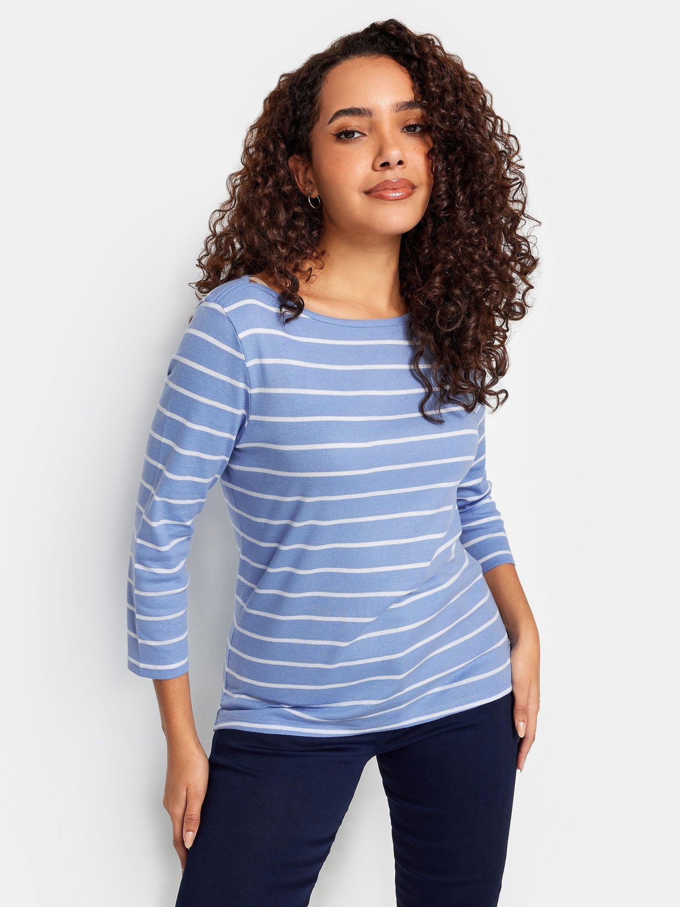 M&Co Stripe Slash Neck Top - Blue | Very