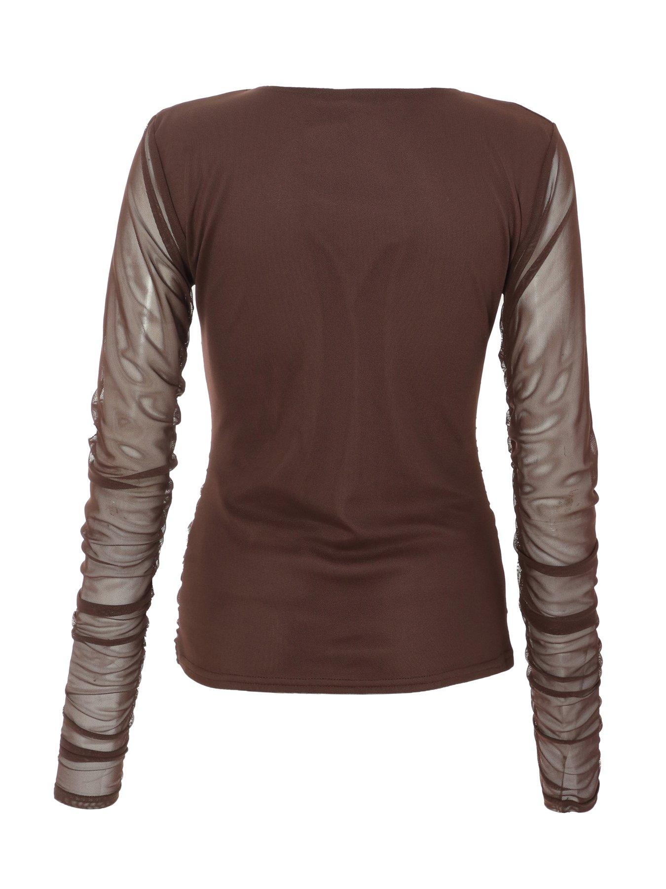 Quiz Brown Mesh Ruched Top | Very