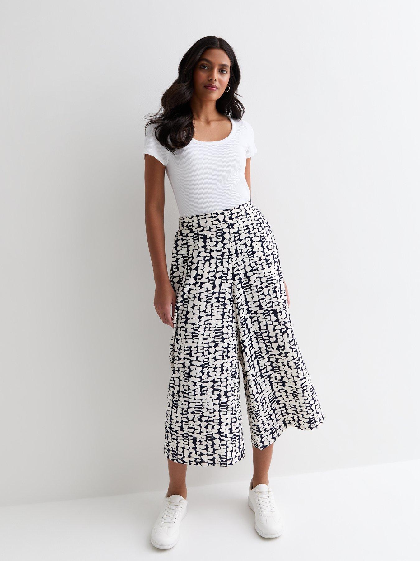 New Look Blue Abstract Print Wide Leg Crop Trousers | Very