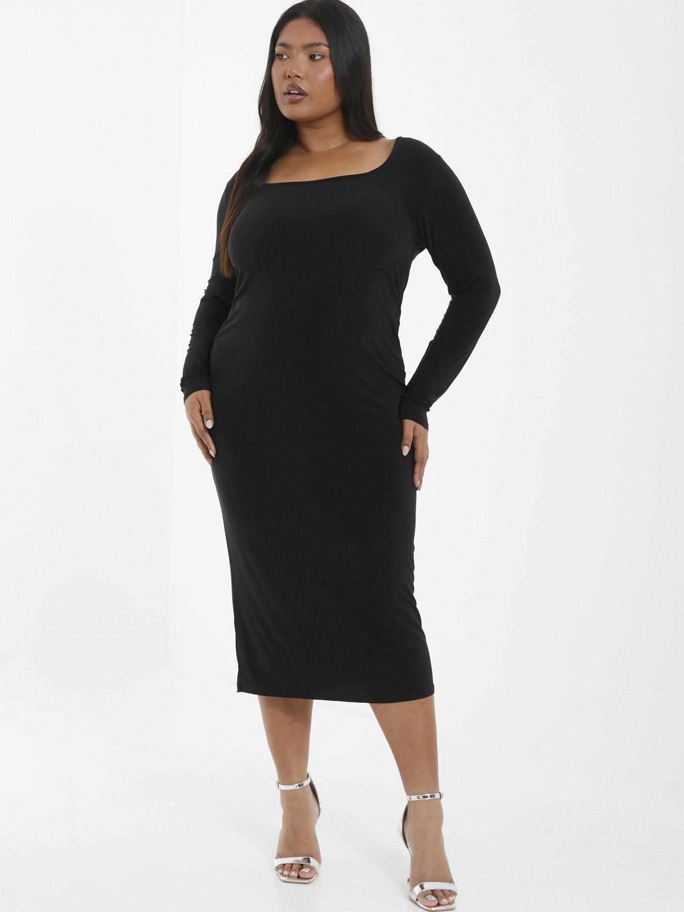 Quiz Curve Curve Black Bodycon Midi Dress - Black | Very