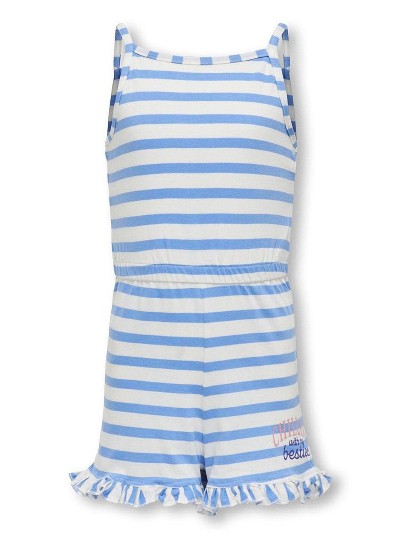 Only Kids Girls Stripe Jersey Playsuit - Azure Blue | Very.co.uk