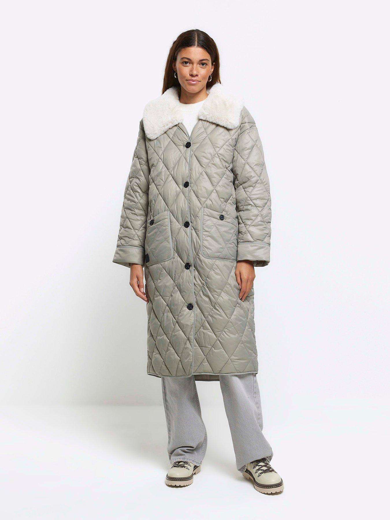 River Island Quilted Longline Coat - Grey | very.co.uk