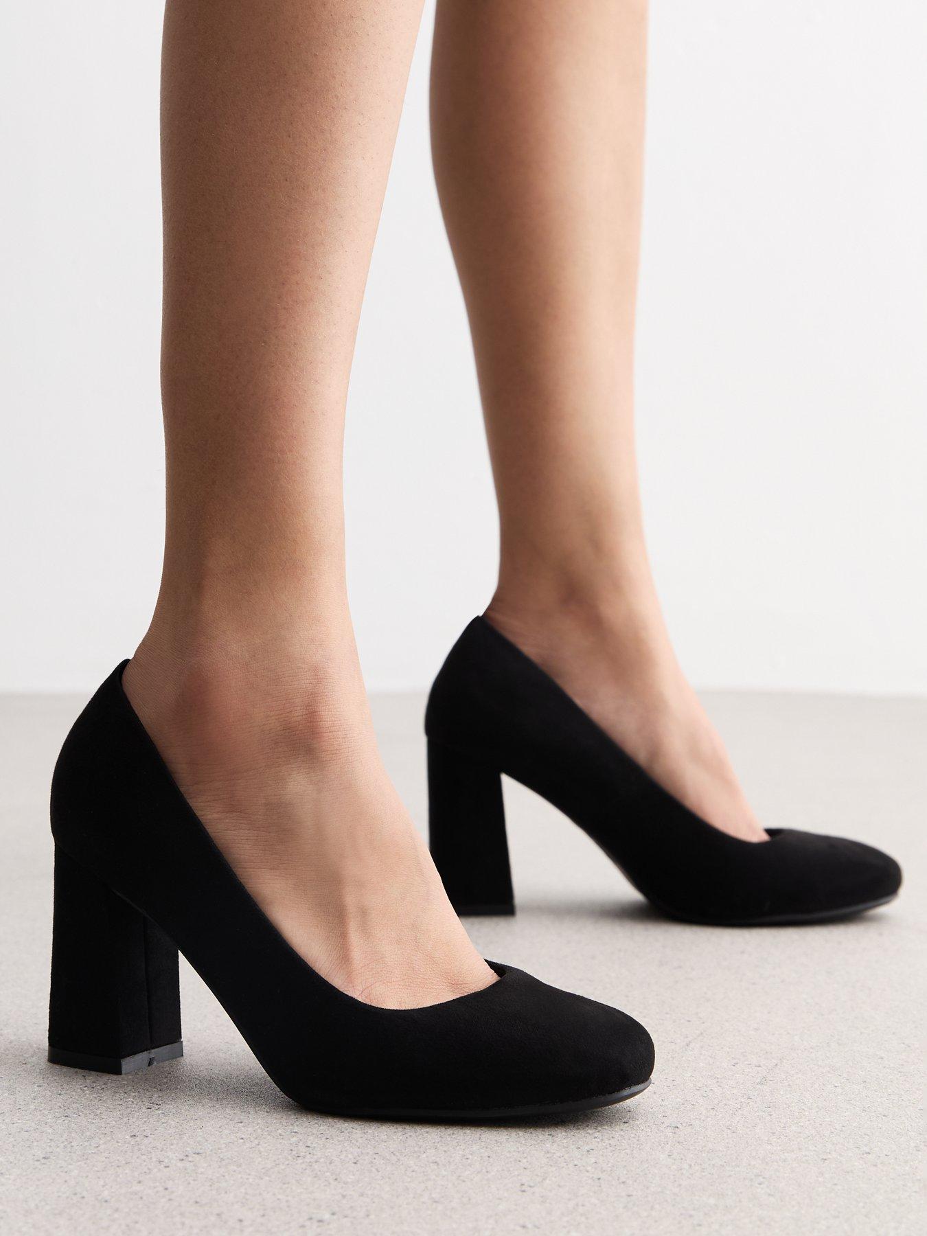 New Look Wide Fit Black Suedette Block Heel Court Shoes | Very.co.uk
