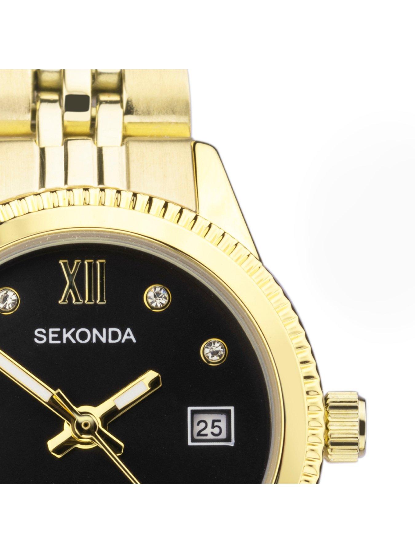 Sekonda Gift Set Womens 26mm Analogue Watch with Yellow Gold Stone Set ...