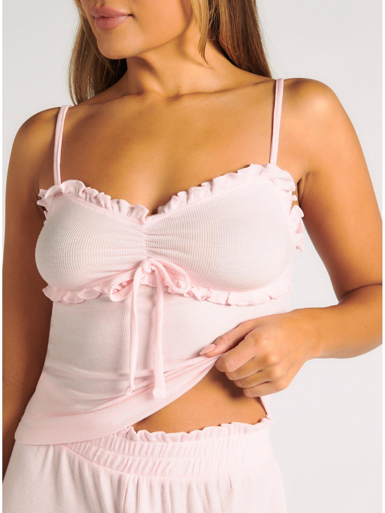Boux Avenue Ribbed Frill Cami And Pant Pyjama Set Pink Uk