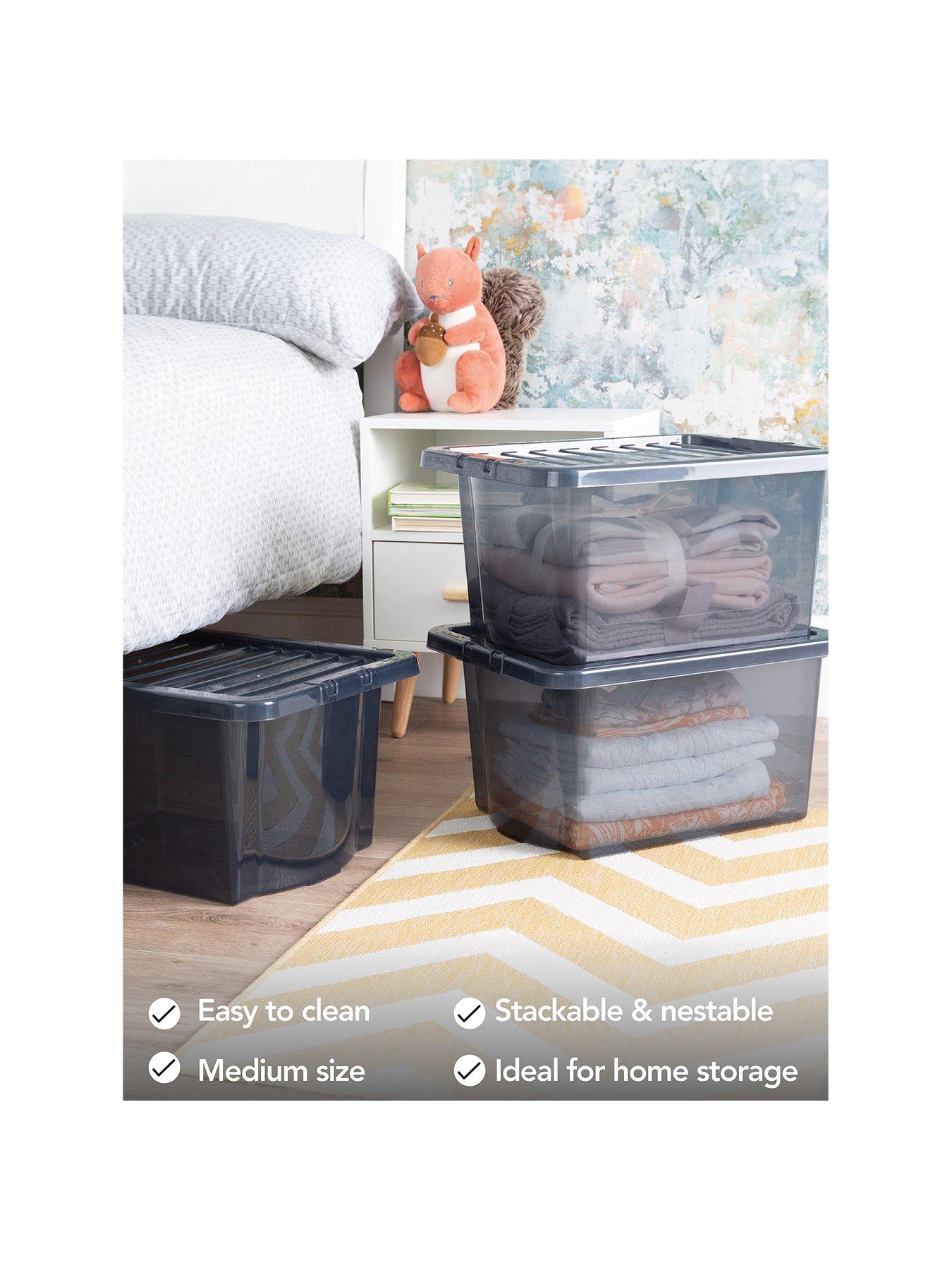 Wham Set of 3 Black Plastic Storage Boxes – 28 litres each | Very