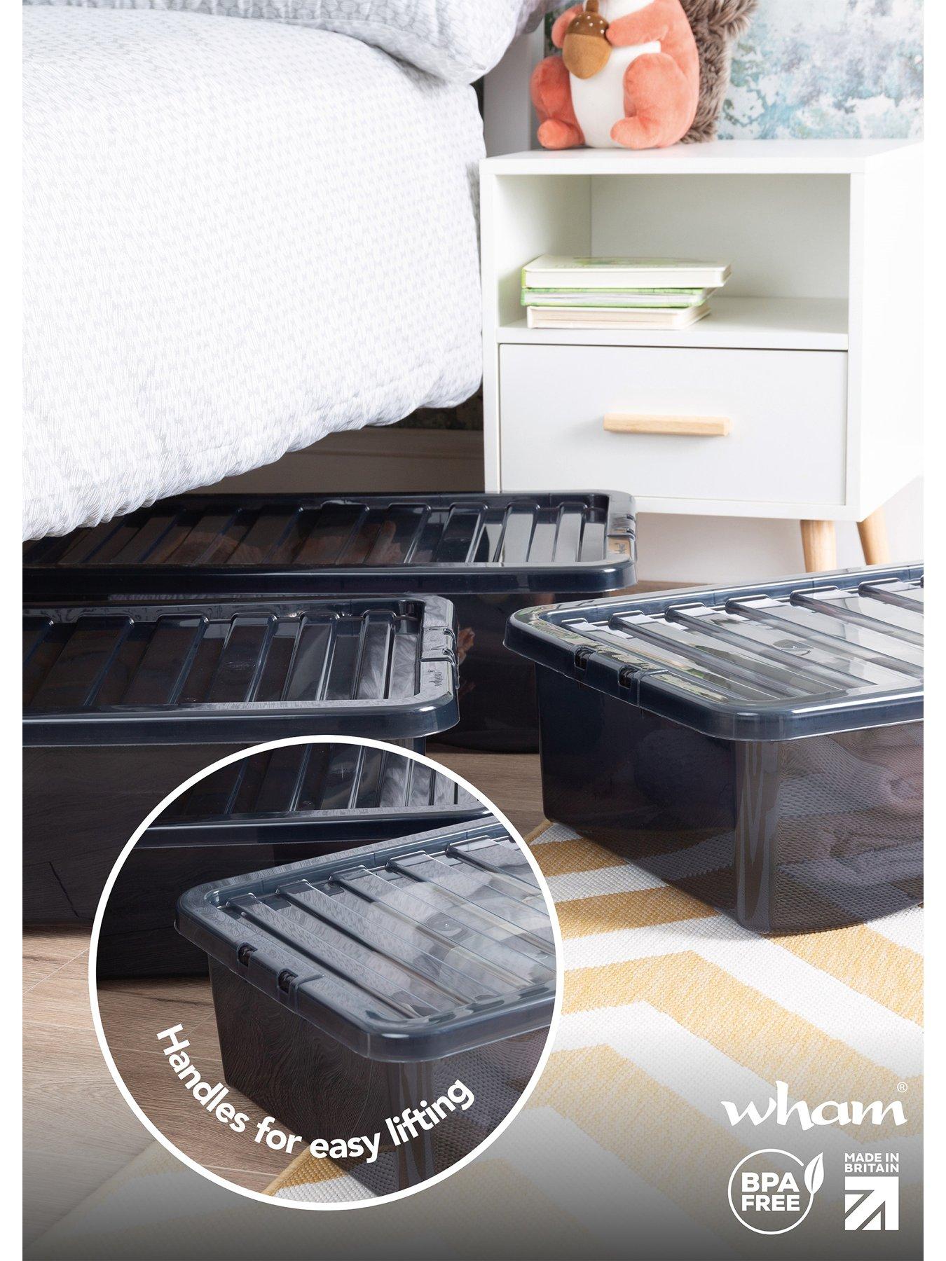 Wham Set of 3 Black Plastic Underbed Storage Boxes – 32 litres each | Very