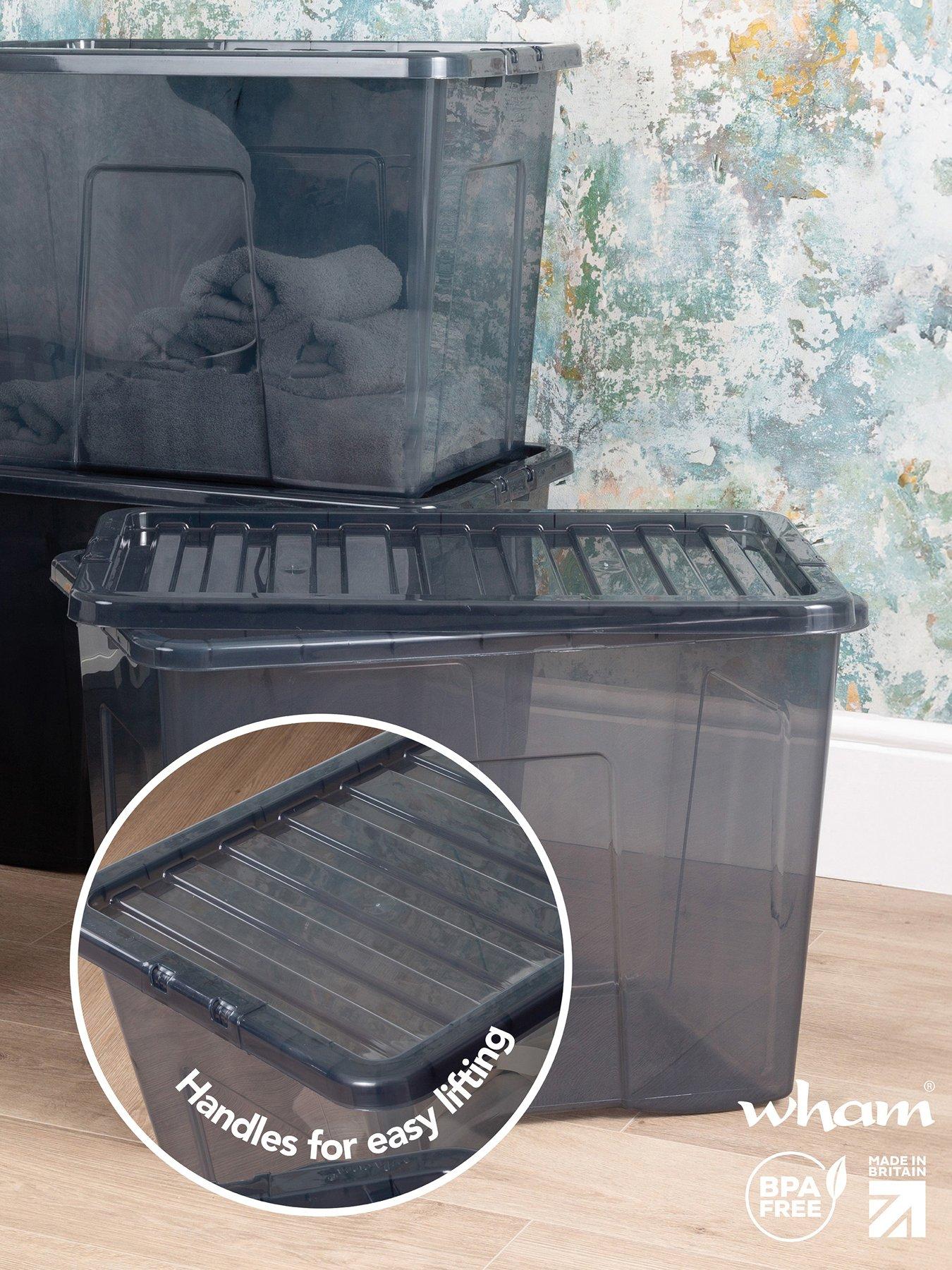 Wham Set of 3 Plastic Storage Boxes in Black – 80-litre capacity | Very