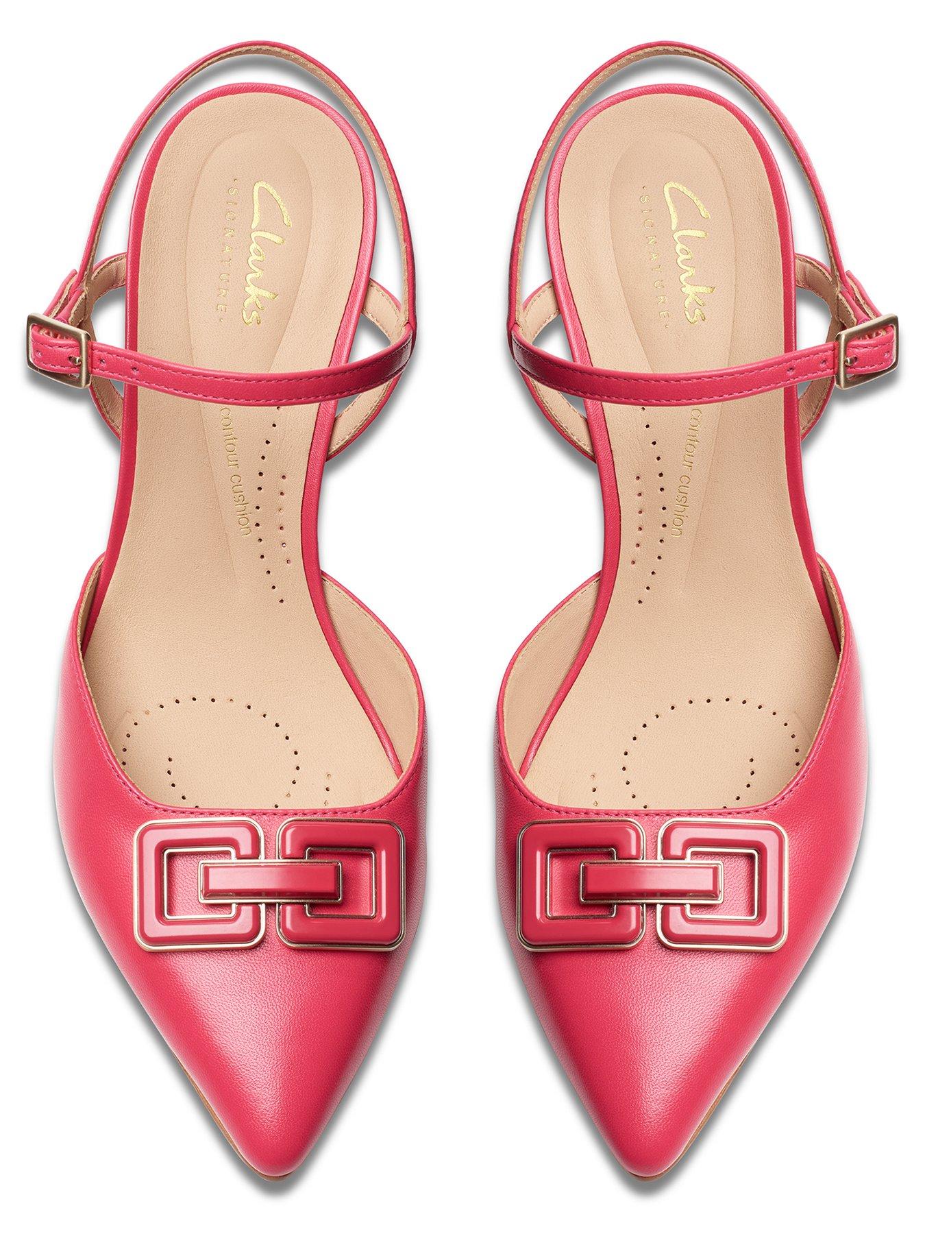Clarks Violet55 Strap Leather Sling Back Shoes - Bright Pink | Very