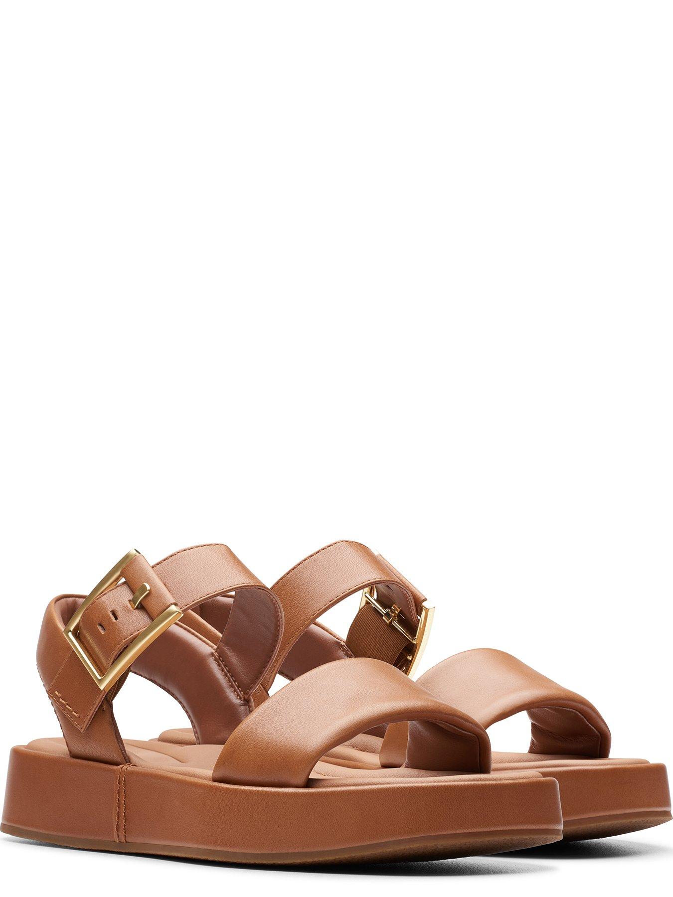 Clarks Alda Strap Buckle Leather Sandals - Tan | Very.co.uk