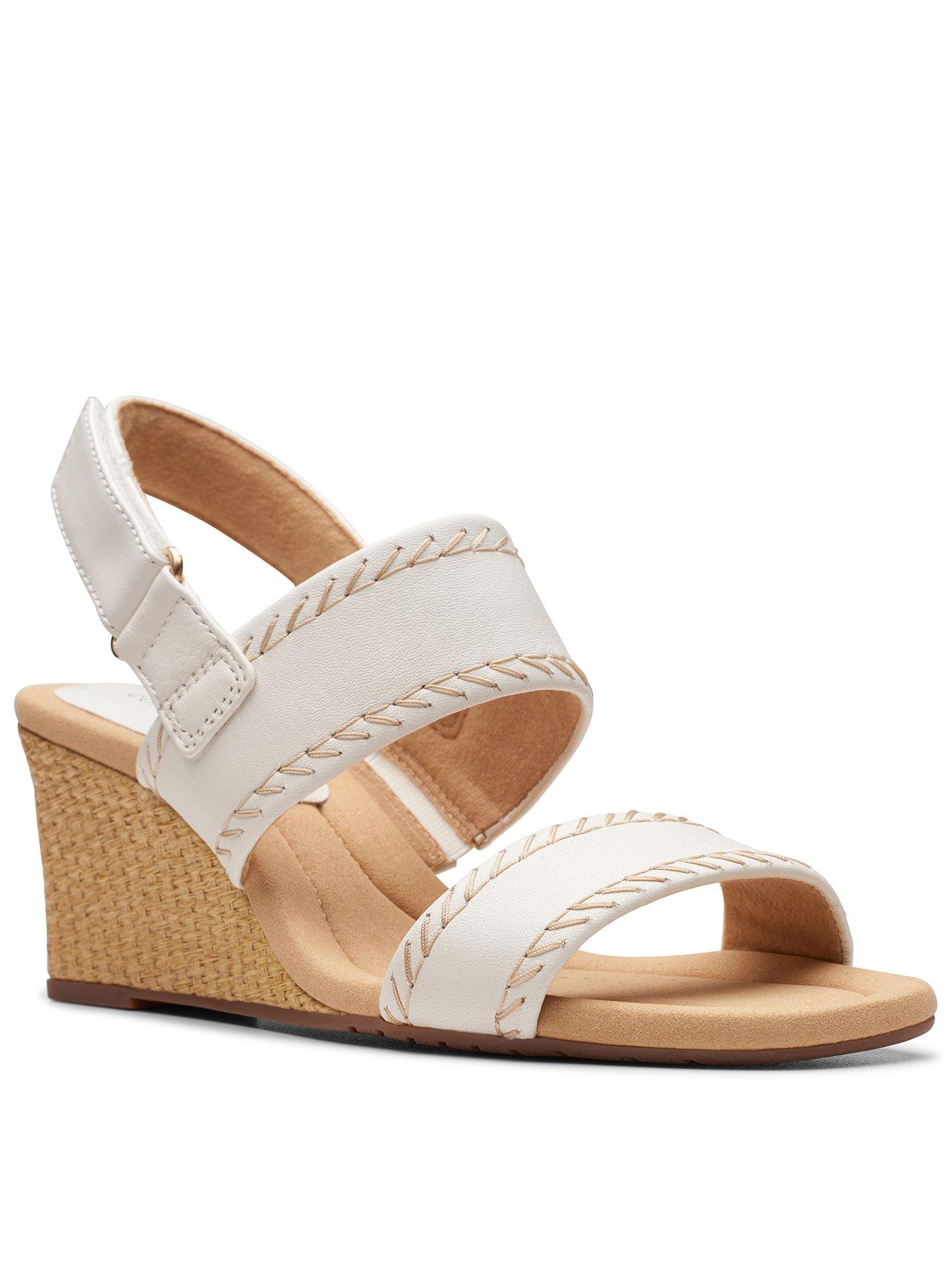 Clarks Kyarra Rose Wide Fitting Leather Wedged Heel Sandals - White | Very
