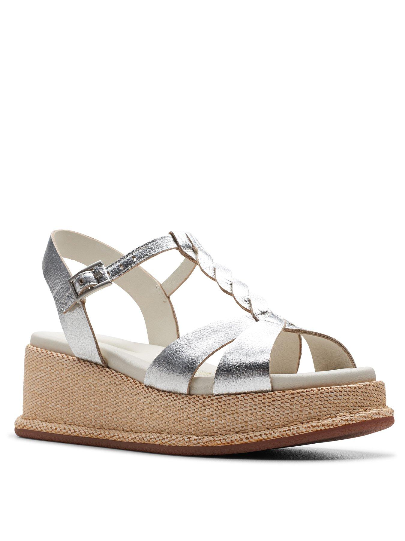 Clarks Clarks Kimmei Twist Metallic Leather Wedged Sandals - Silver ...