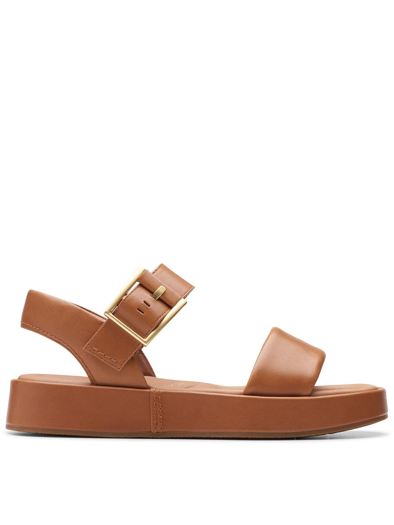 Clarks Alda Strap Wide Fitting Buckle Leather Sandals - Tan | Very.co.uk
