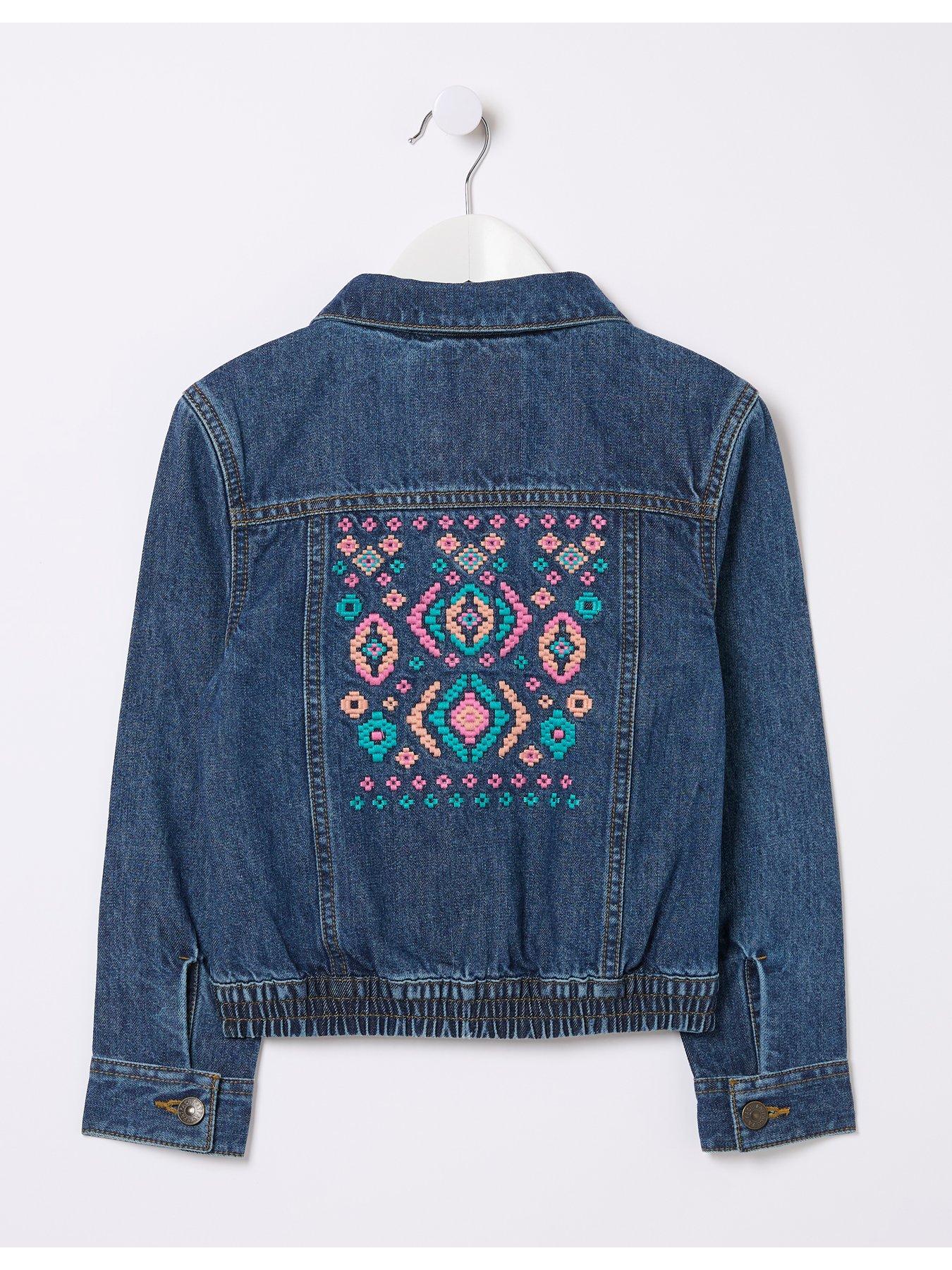 FatFace Girls Patterned Denim Jacket - Denim Blue | Very.co.uk