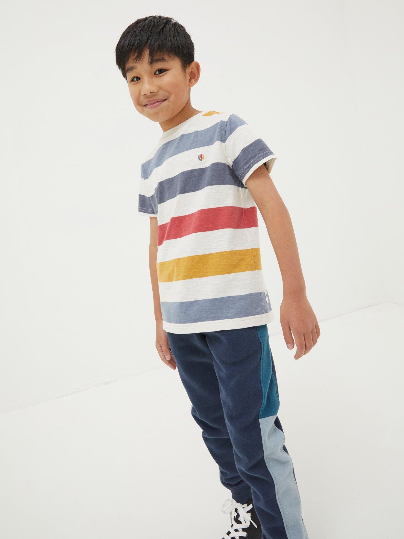 FatFace Boys Multi Block Short Sleeve Stripe T Shirt - Natural White ...