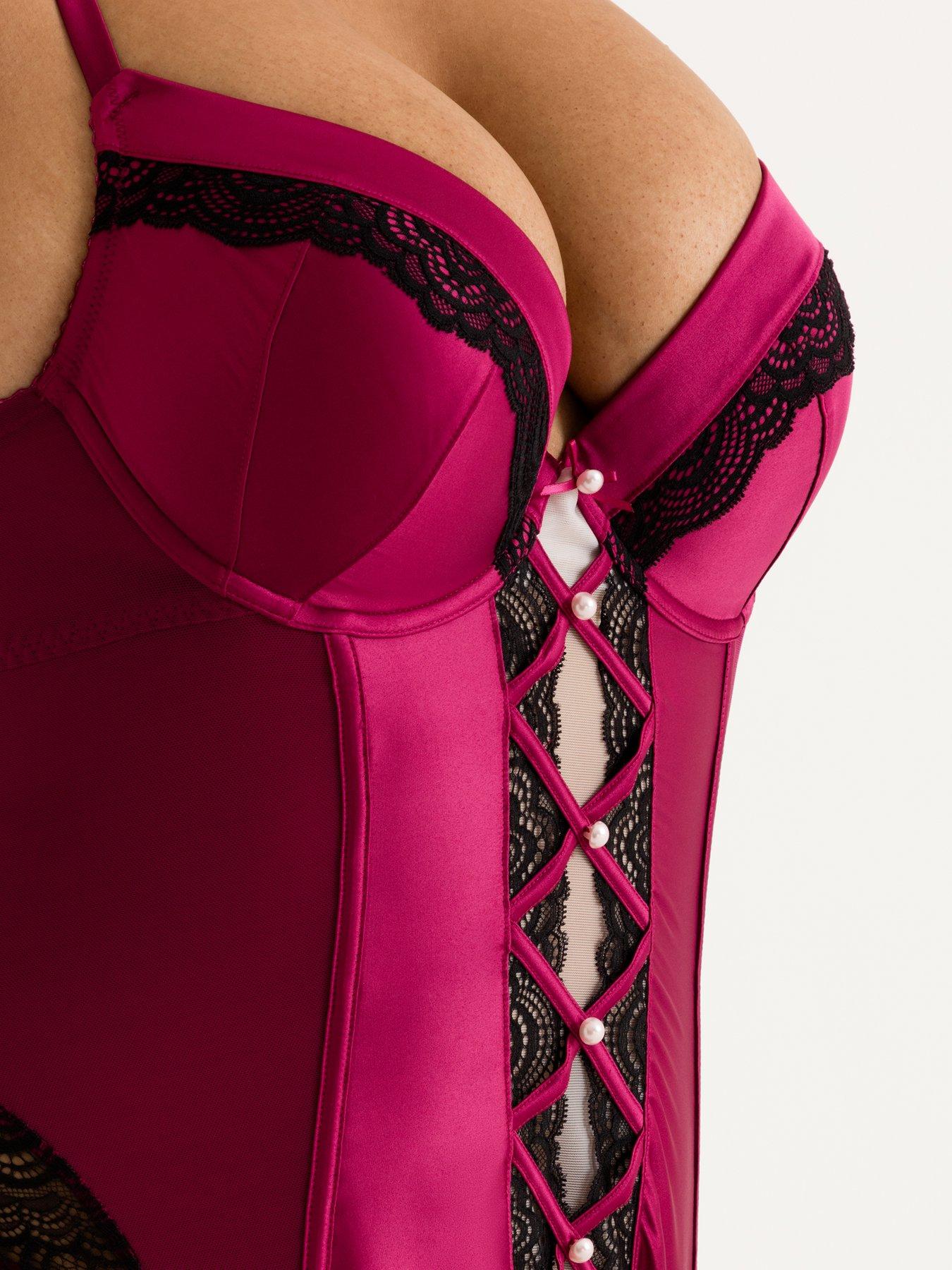 Lovehoney Plus Size Satin Romance Purple Basque Set - Purple | Very