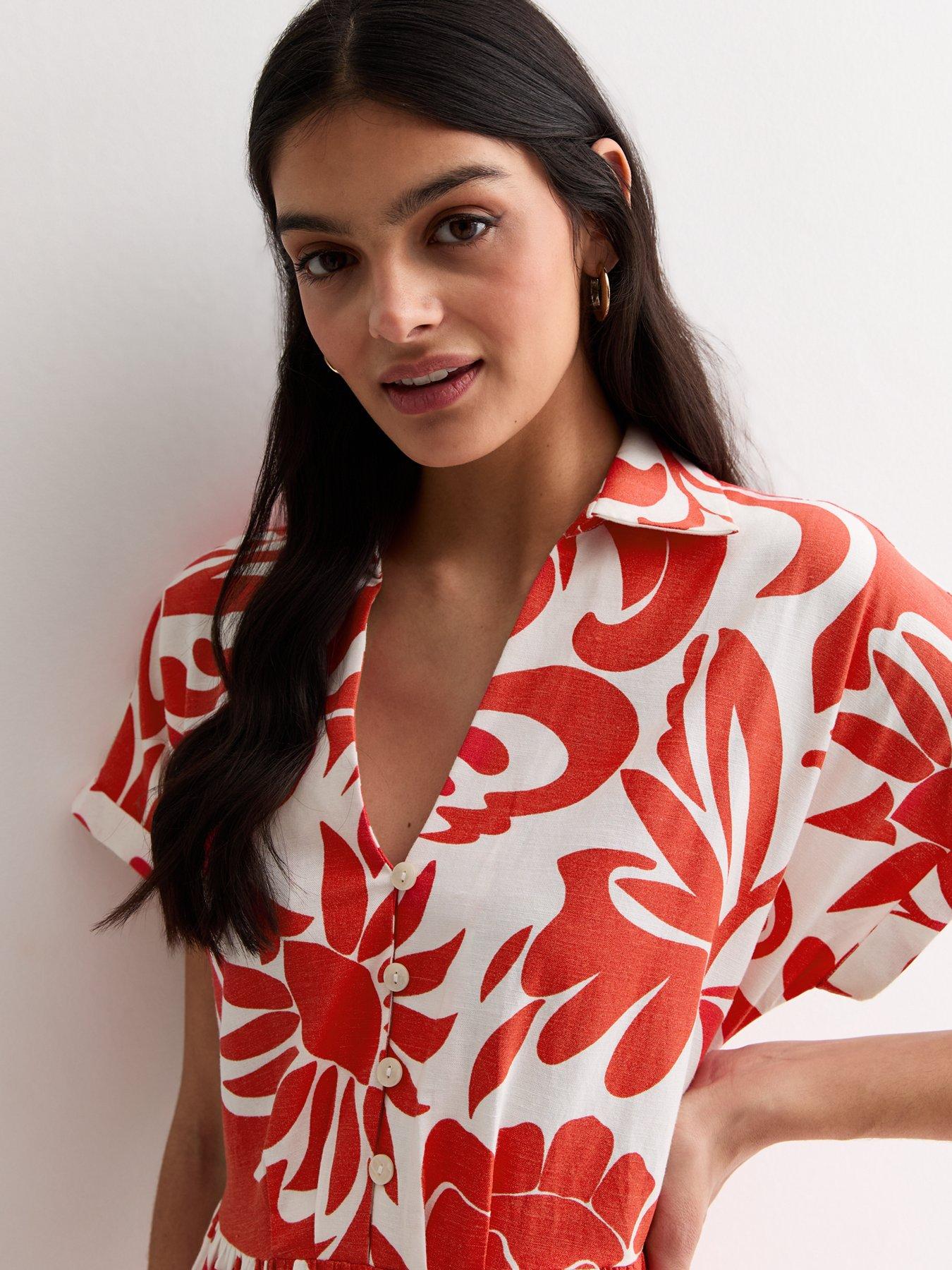 New Look Red Floral Tiered Midi Dress | Very