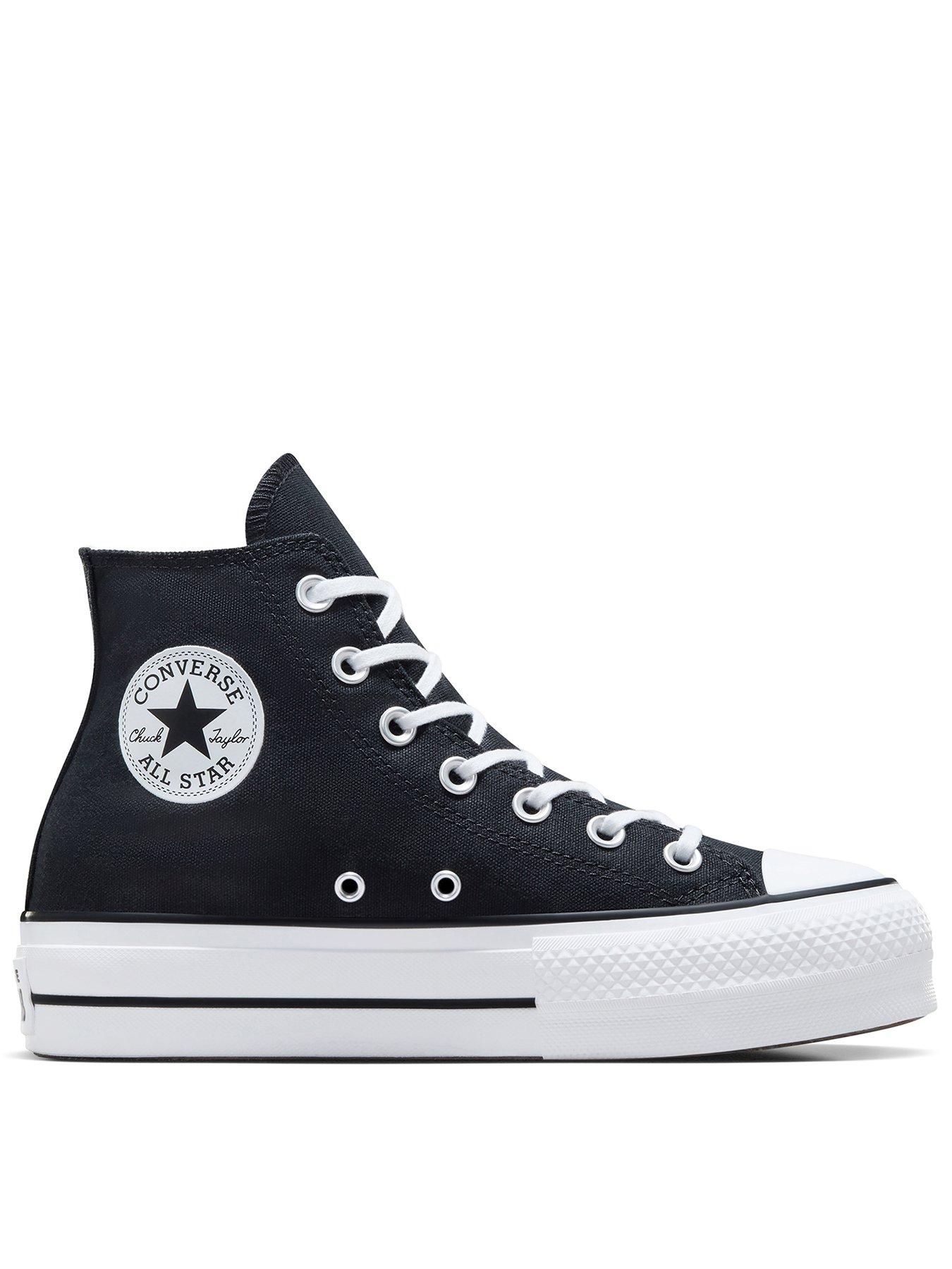 Converse Womens Lift Wide Foundation High Tops Trainers - Black/White ...