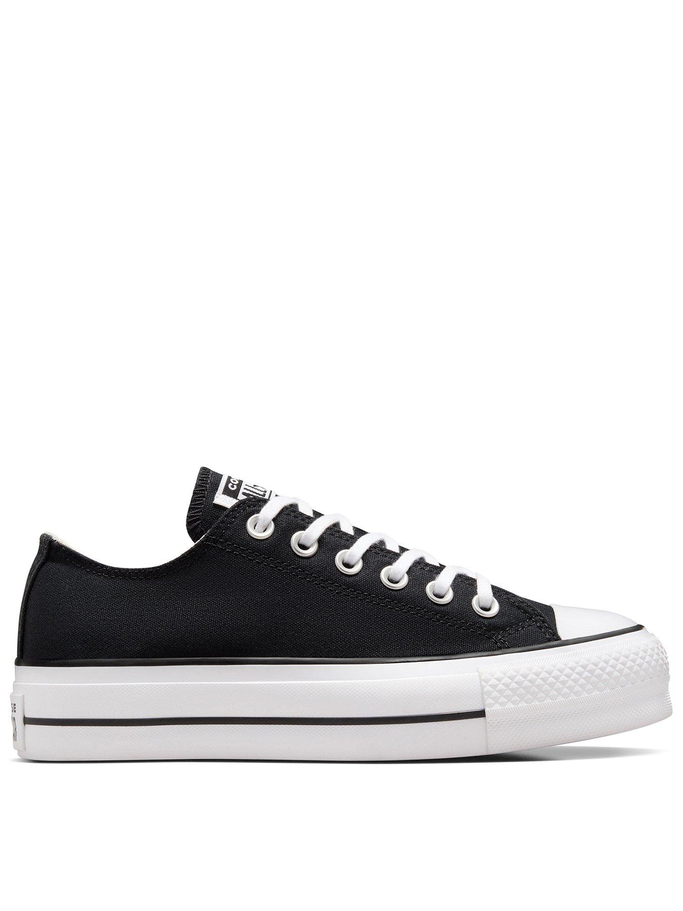 Converse Womens Lift Wide Foundation Ox Trainers - Black/Black | Very