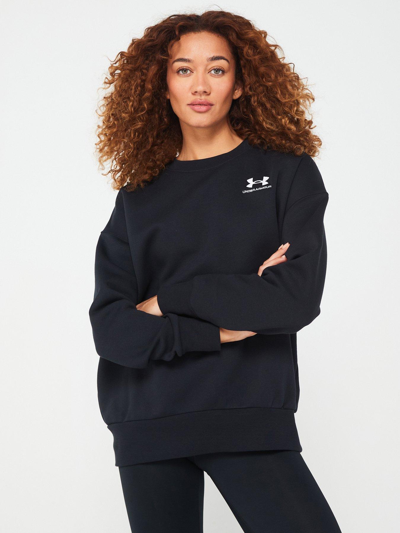 UNDER ARMOUR Womens Essential Fleece Oversized Crew Sweat - Black/White ...