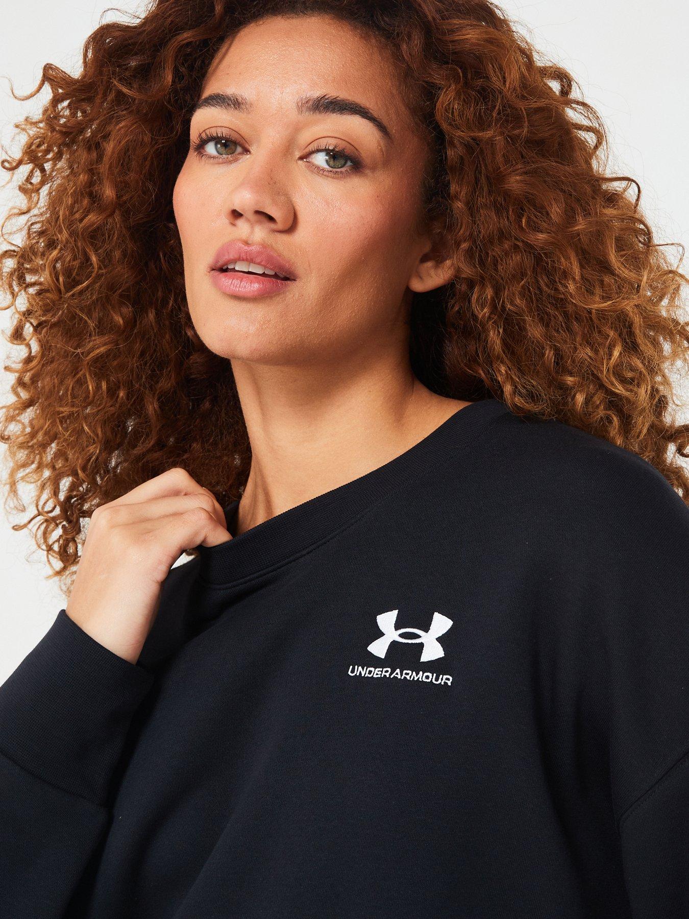 UNDER ARMOUR Womens Essential Fleece Oversized Crew Sweat - Black/White ...
