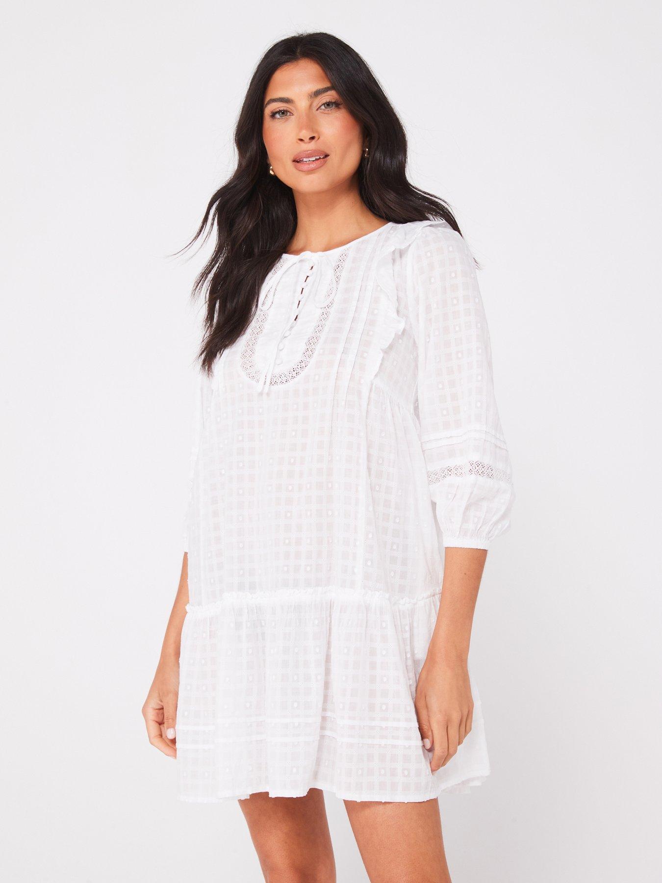 V by Very Cotton Dobby Smock Beach Dress - White | Very