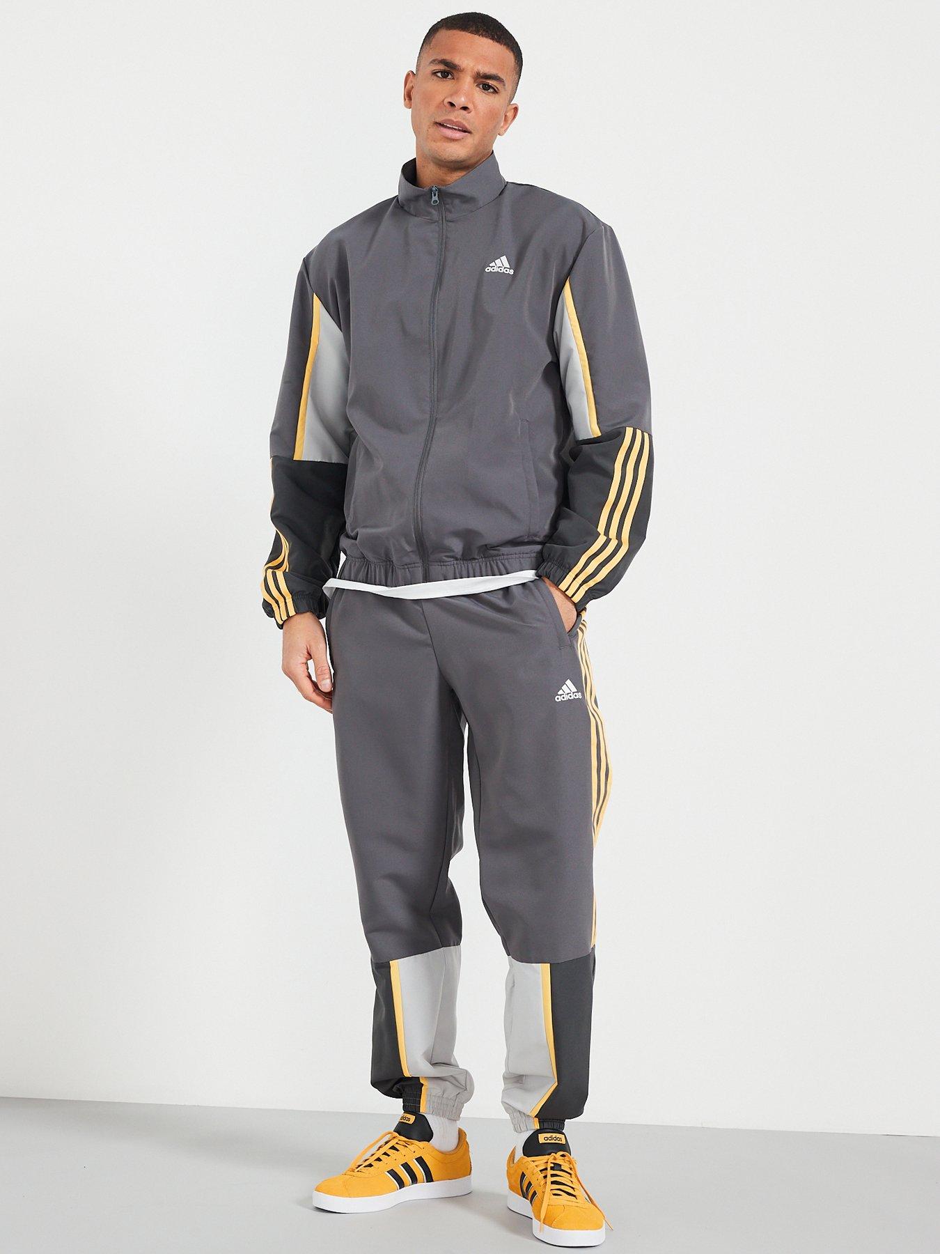 adidas Sportswear Mens Colourblock 3 Stripe Tracksuit - Grey | very.co.uk
