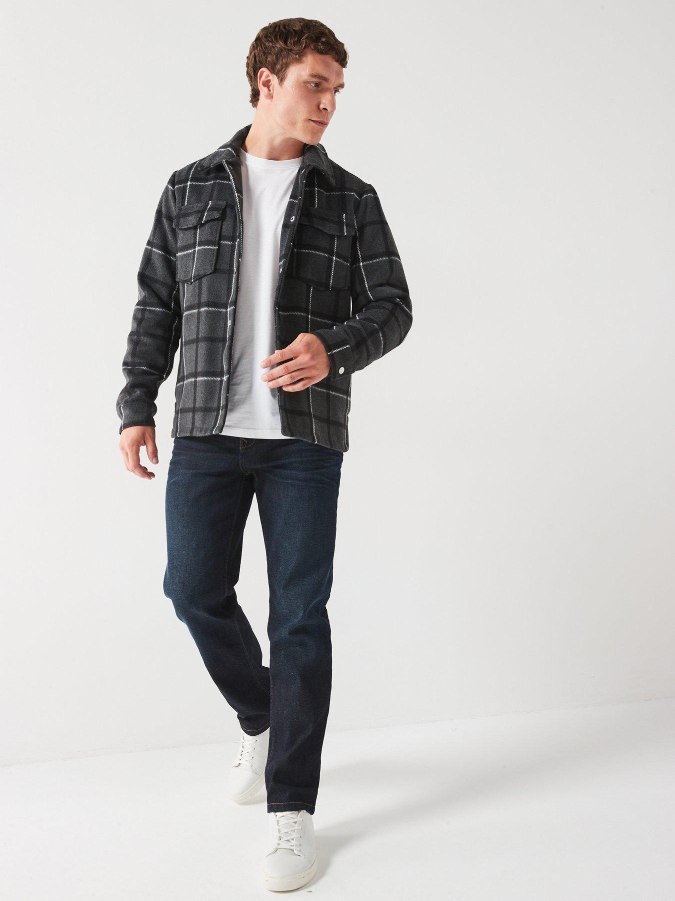Very Man Check Shacket with Quilted Lining - Charcoal | Very