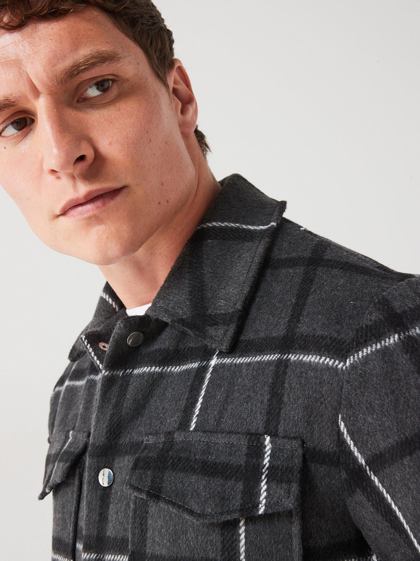 Very Man Check Shacket with Quilted Lining - Charcoal | Very